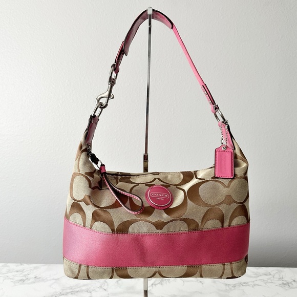 Coach | Bags | 2 Coach Signature Jacquard Stripe Leather Hobo Shoulder ...